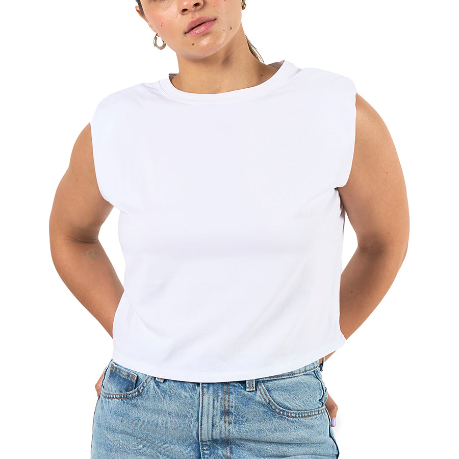 Cotton Cropped Shoulder Pad Muscle Tee